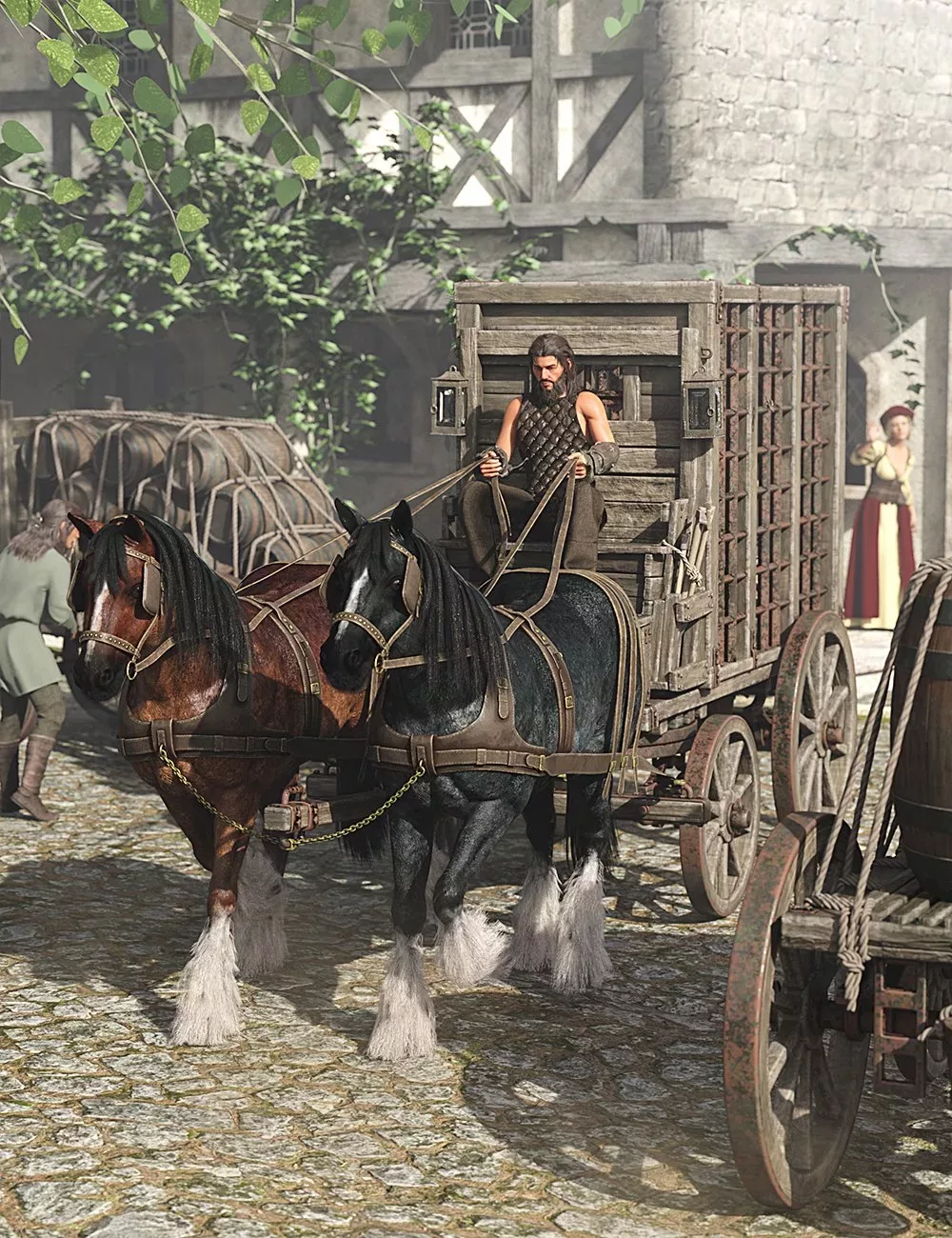 Four-Wheeled Cart for LoREZ Horse 2 ⋆ Freebies Daz 3D