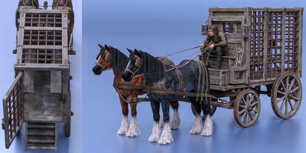 Four-Wheeled Cart for LoREZ Horse 2 ⋆ Freebies Daz 3D