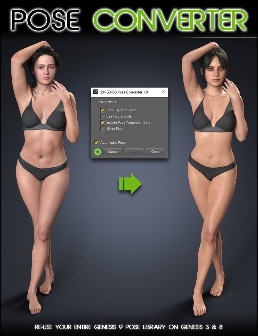 Genesis 9 to 3 and 8 Pose Converter ⋆ Freebies Daz 3D